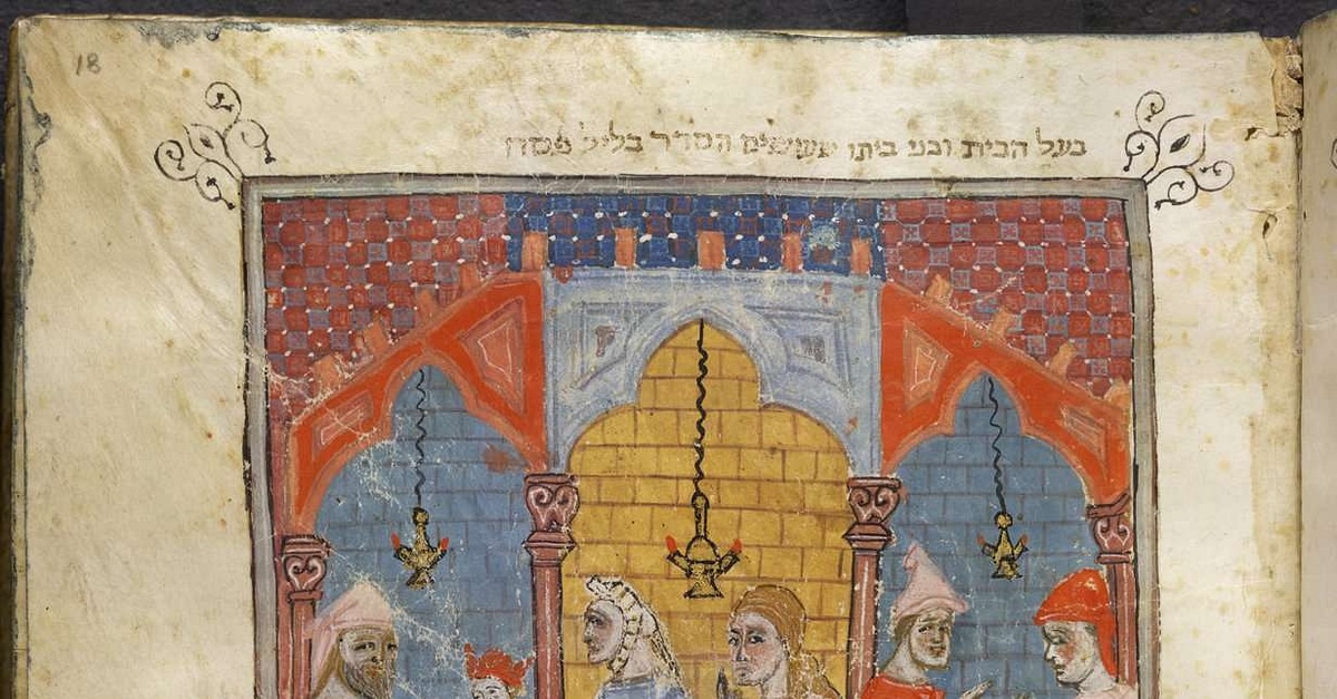 Depiction of a Seder from the "Sister Haggadah" - World History ...