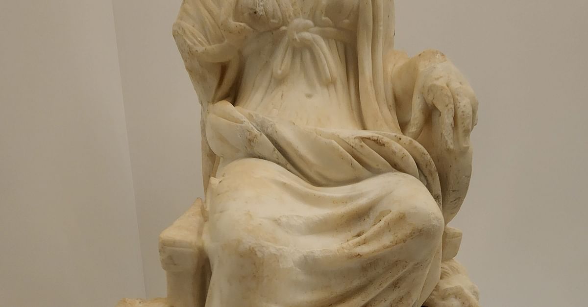Statuette of an Enthroned Cybele Flanked by Lions & Holding a Drum ...