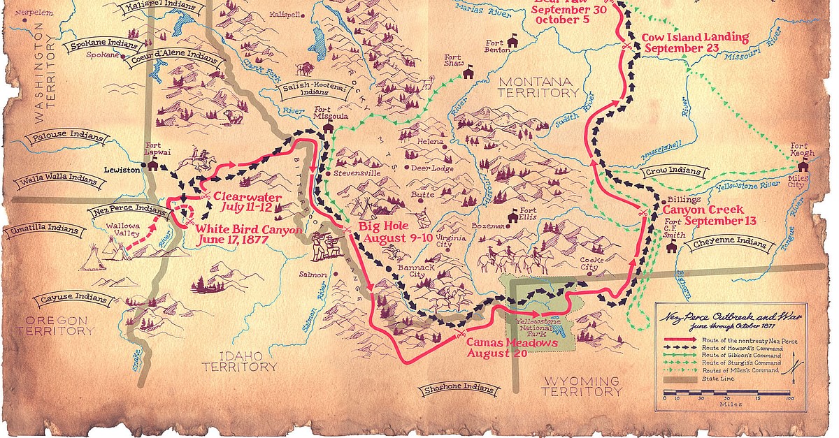 Flight of the Nez Perce and Key Battle Sites of 1877 - World History ...