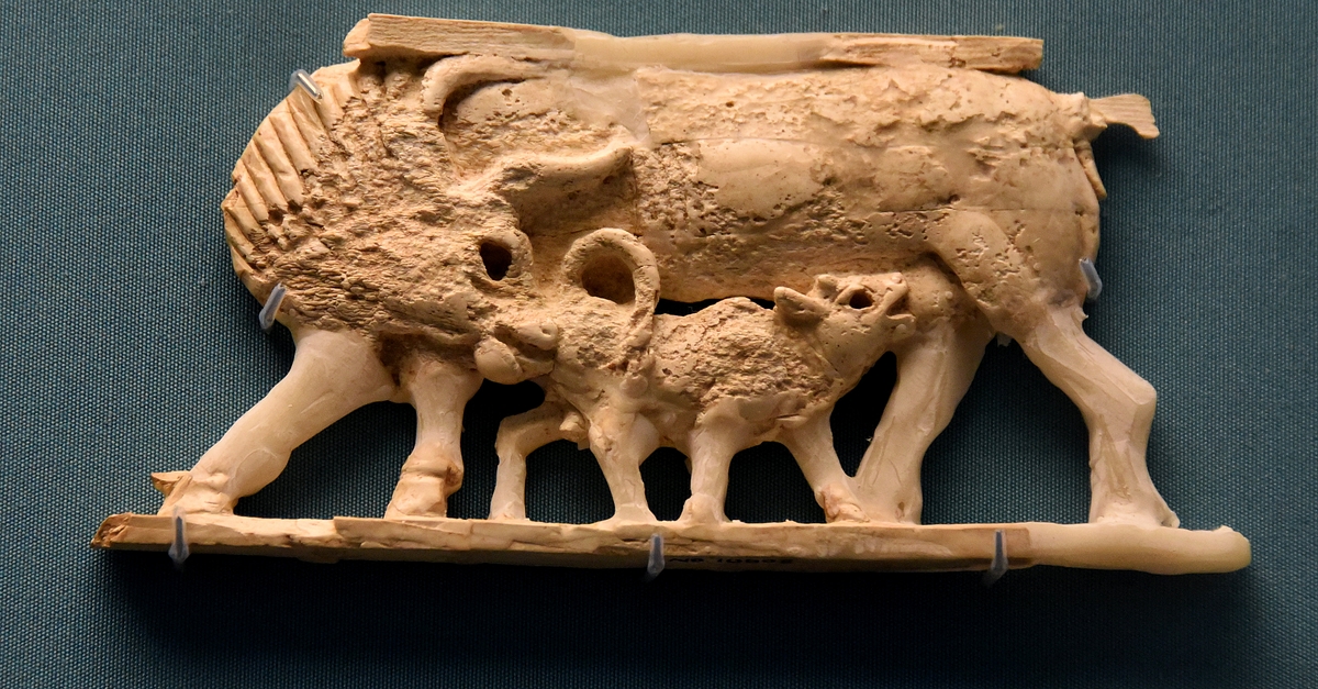 Nimrud Ivory Panel of a Suckling Calf - World History Encyclopedia