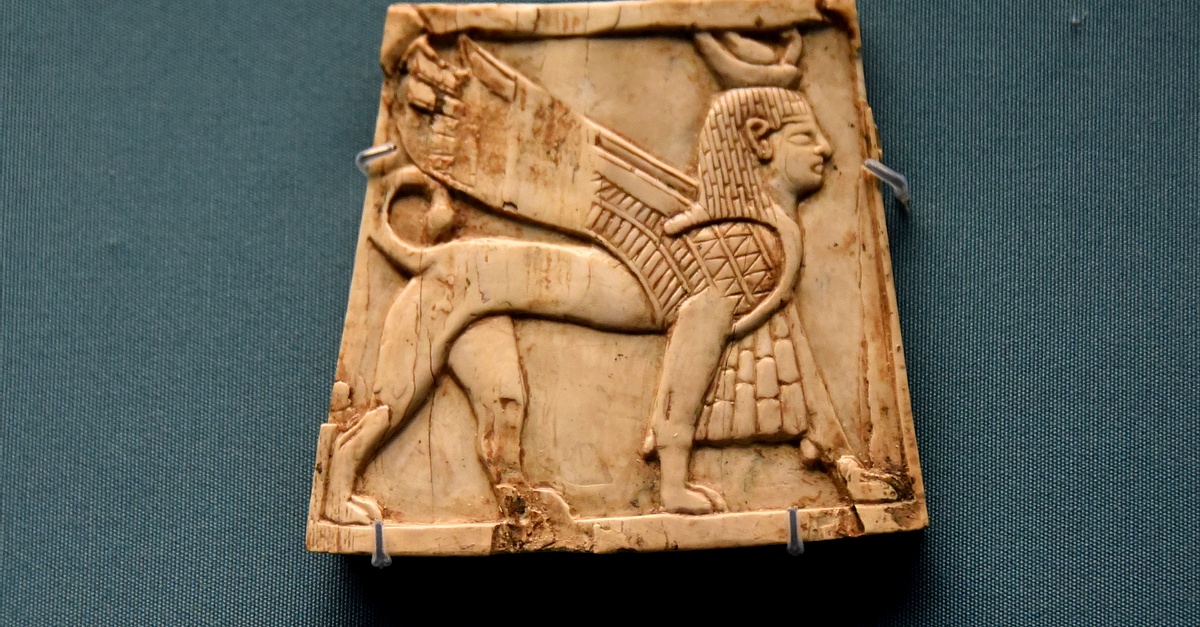 Nimrud Ivory Panel of a Winged Sphinx - World History Encyclopedia