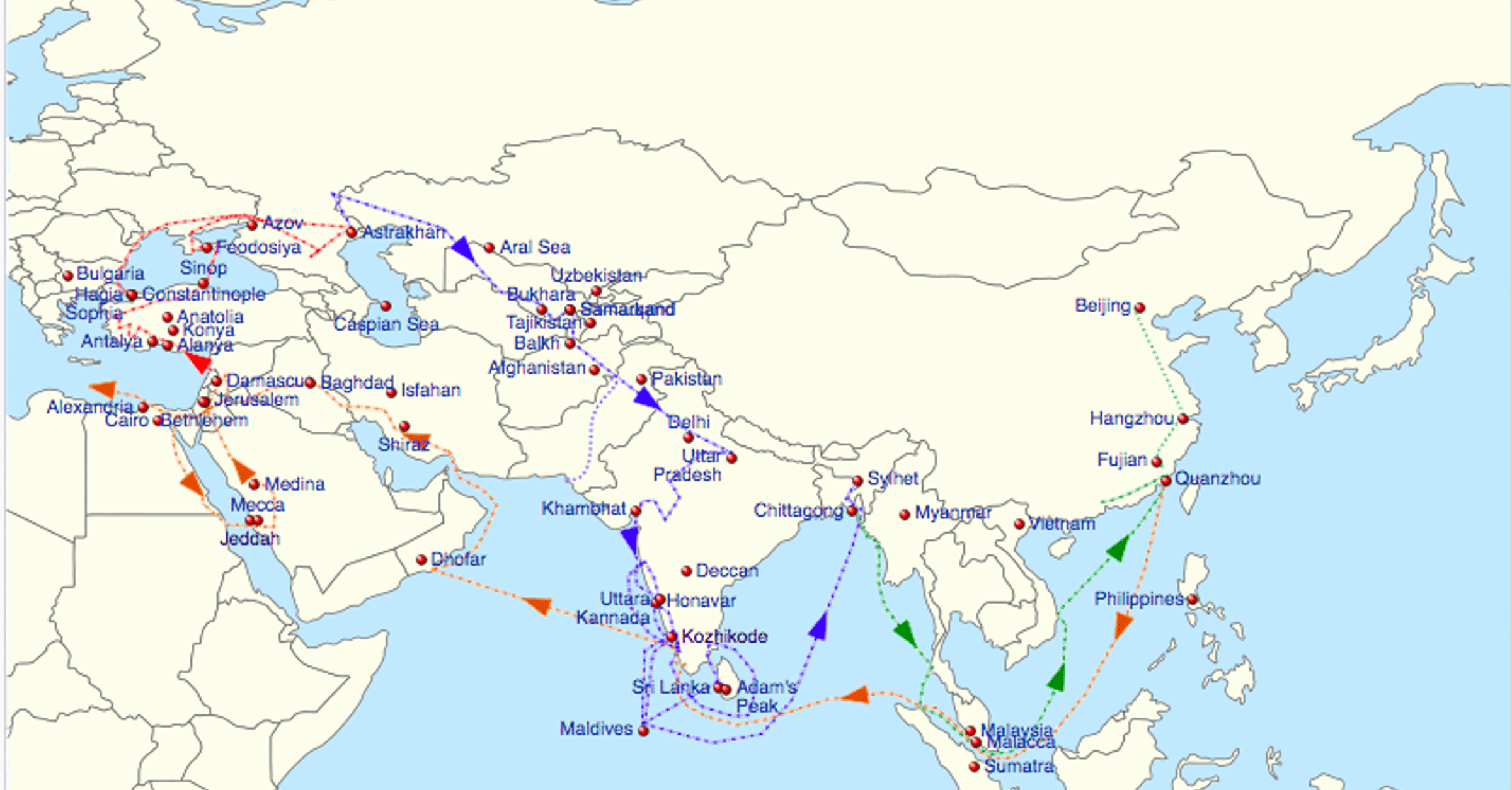 Map of Ibn Battuta's Travels, 1332-47 CE - World History Encyclopedia