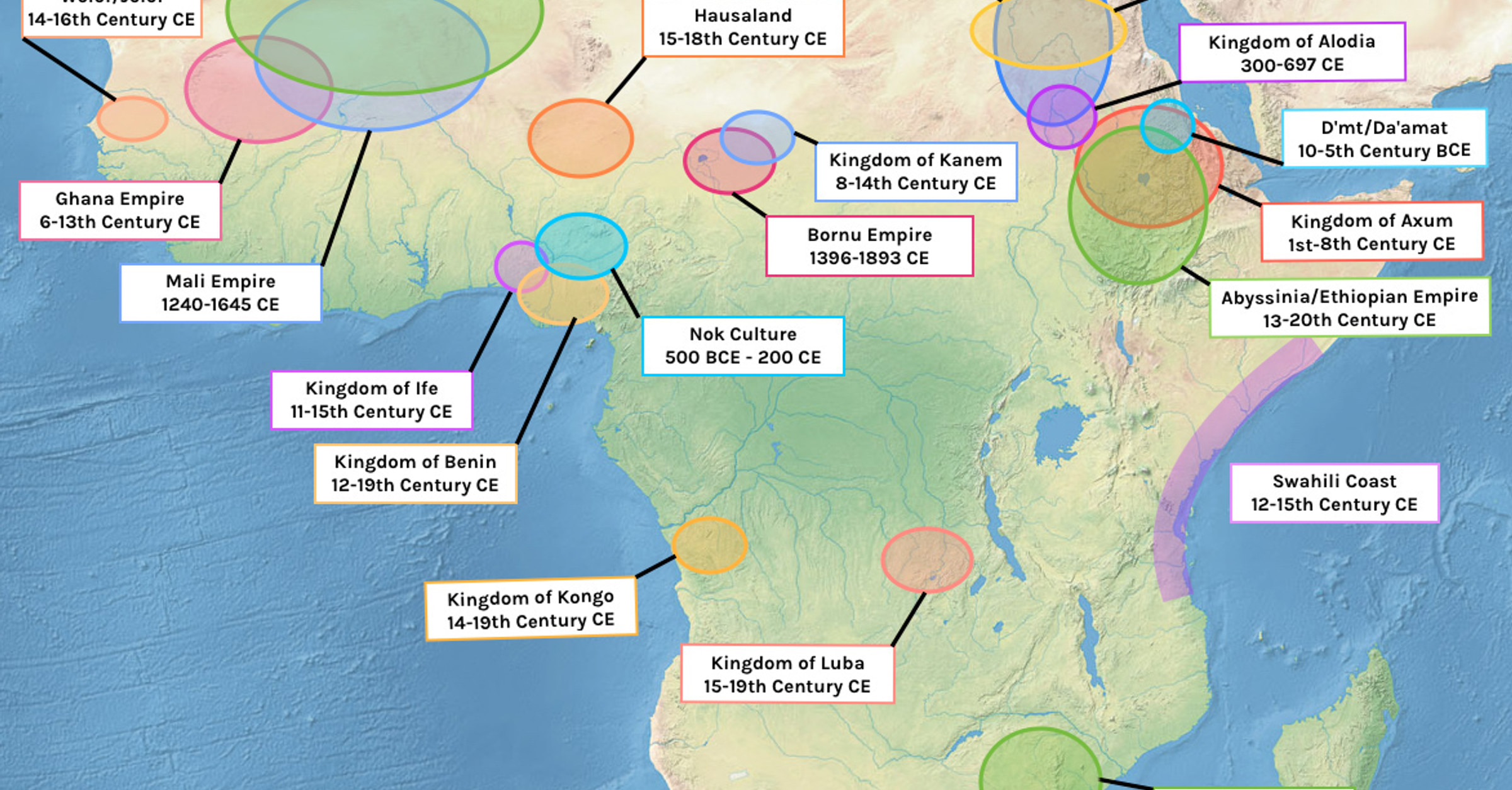 Map of Ancient & Medieval Sub-Saharan African States - World History ...