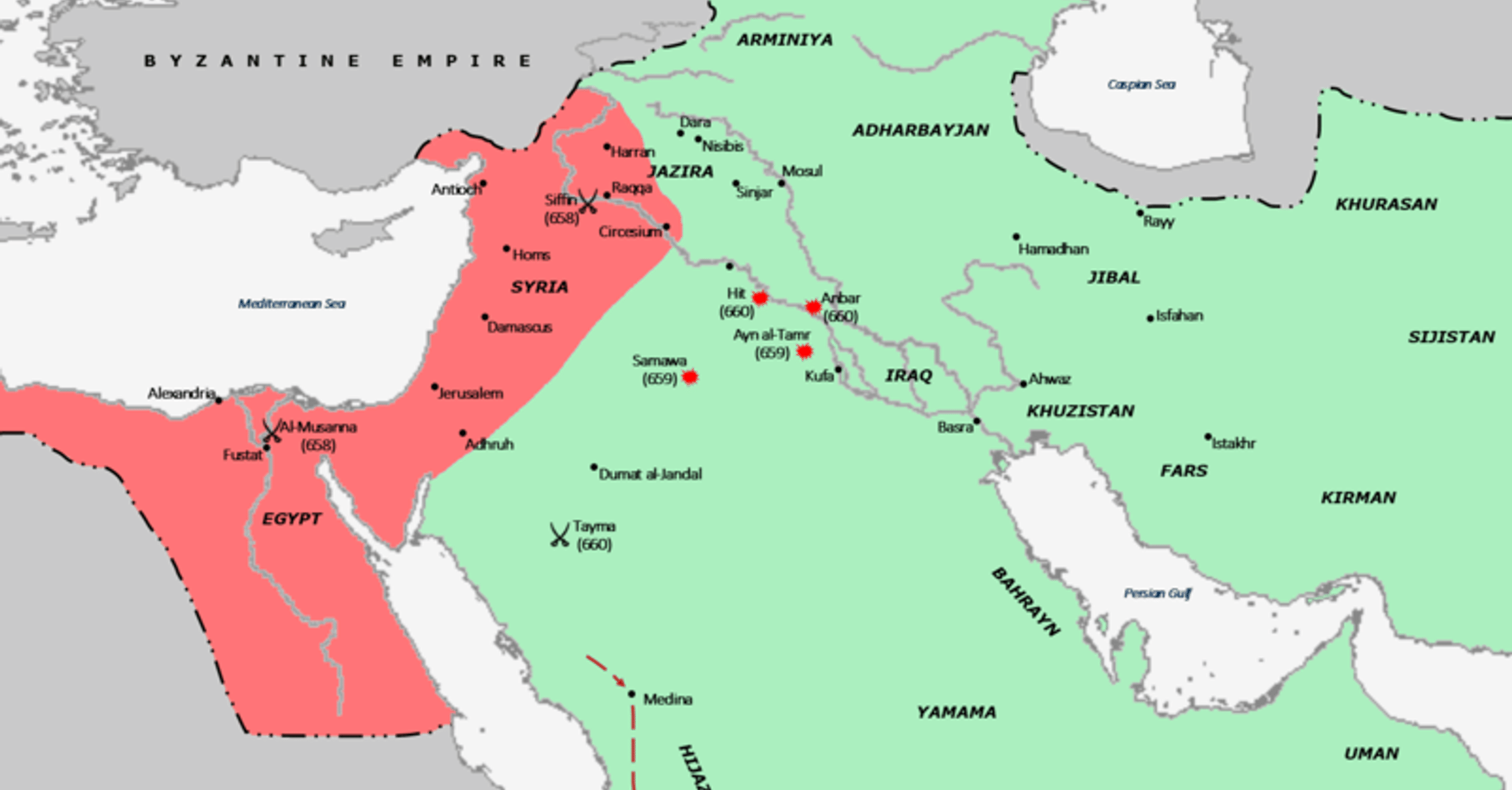 Map of the First Fitna - World History Encyclopedia