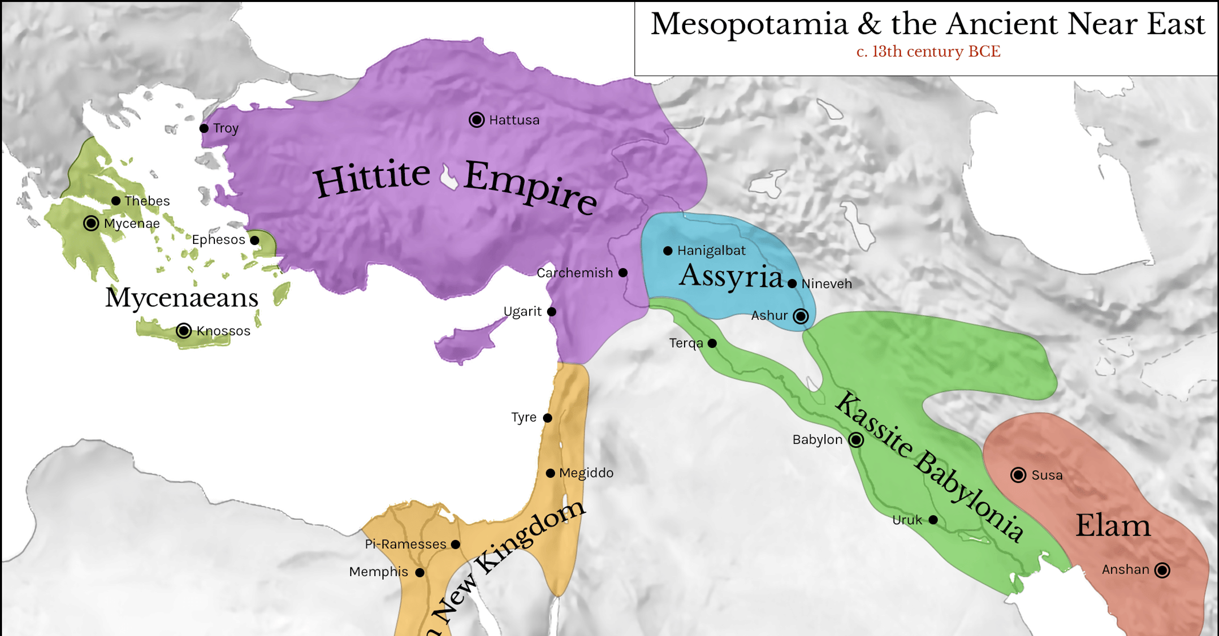 Map of Mesopotamia and the Ancient Near East, c. 1300 BCE - World ...
