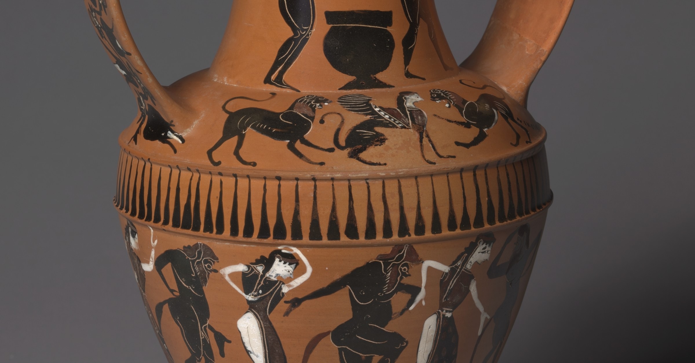 Nikosthenic Amphora with Dancing Satyrs & Maenads - World History ...