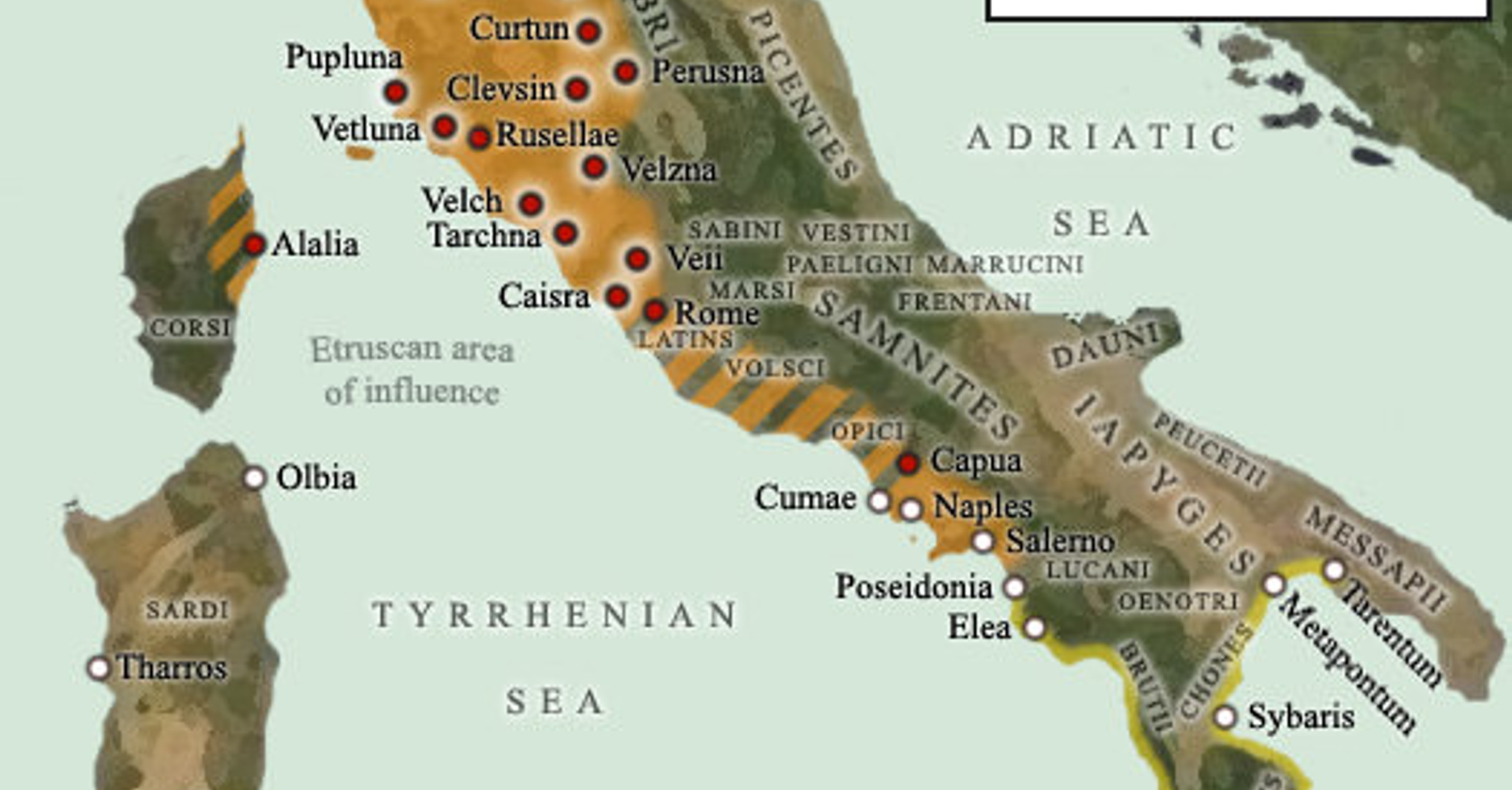 Map of Etruscan and Greek influence in Italy - World History Encyclopedia