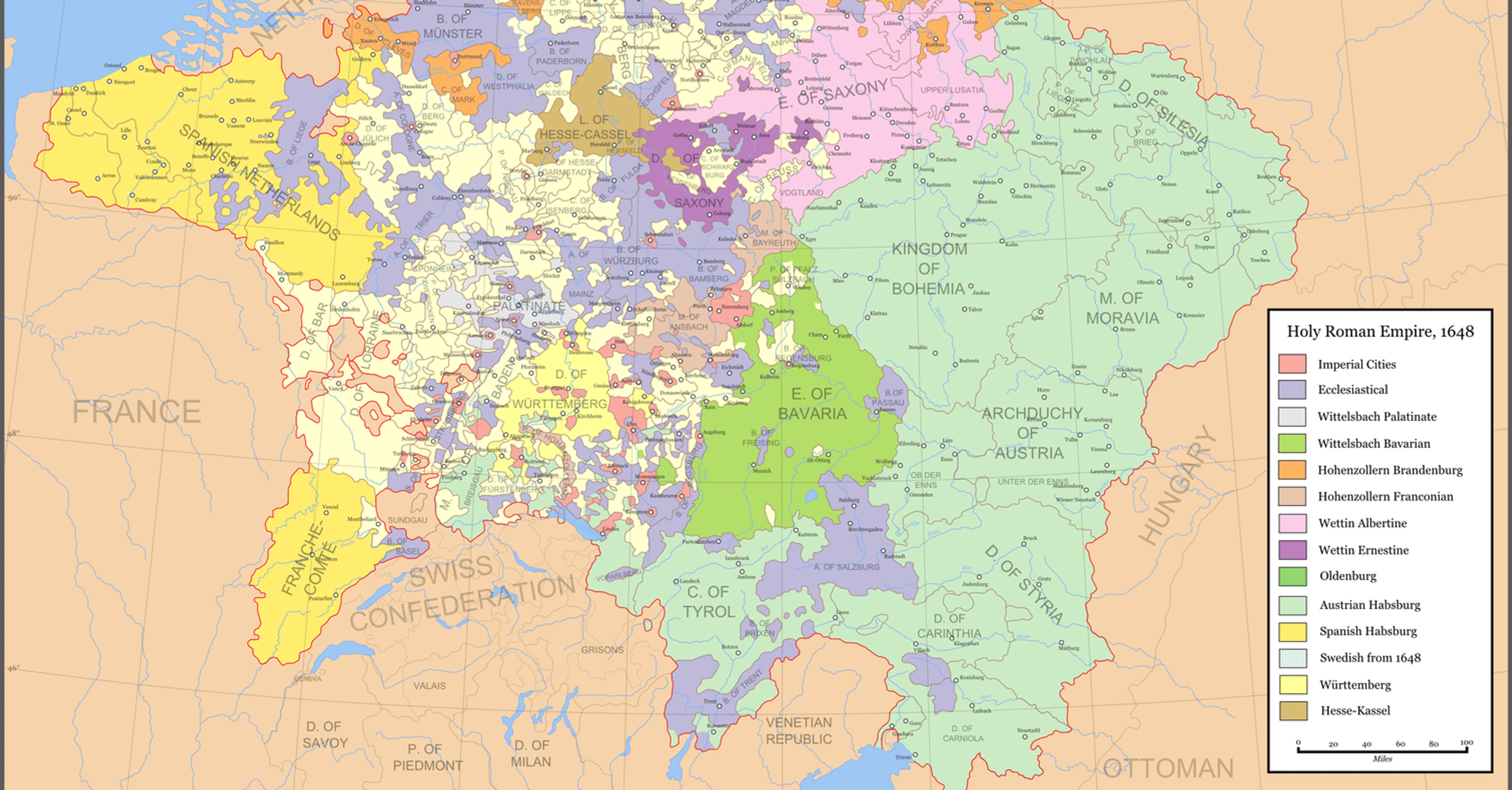 Map of the Holy Roman Empire, 1648 CE - World History Encyclopedia