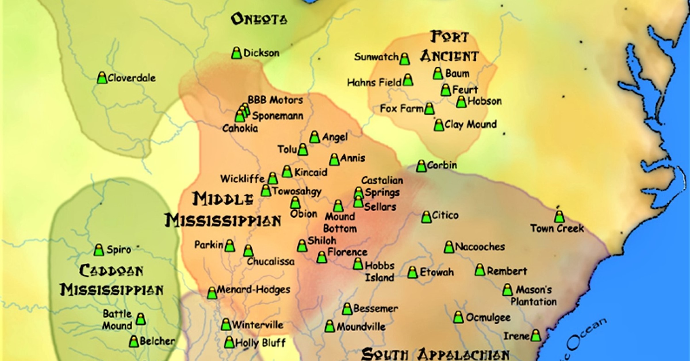 Map of Mississippian Cultures - World History Encyclopedia