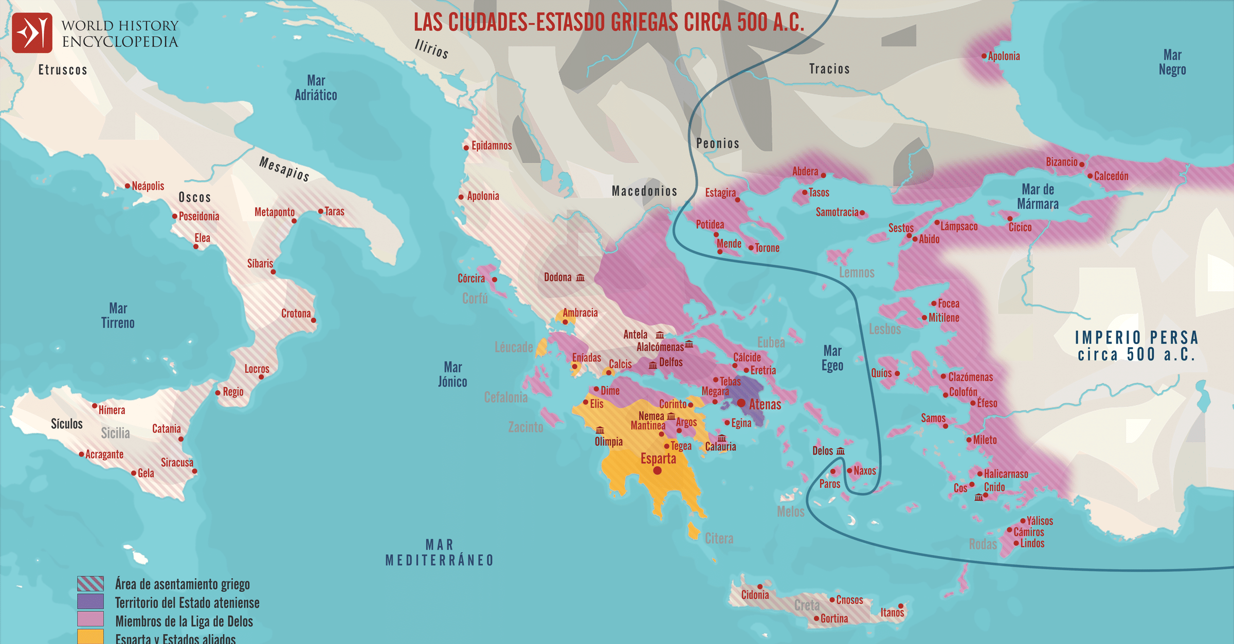 Mapa de las ciudades-Estado griegas en torno a 500 a.C. - Enciclopedia ...