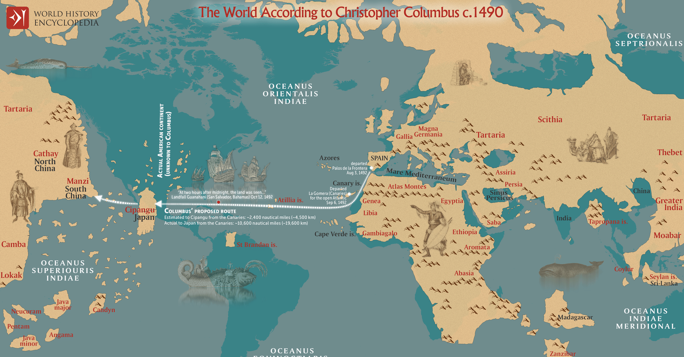 Map of the World According to Christopher Columbus c. 1490 - World ...