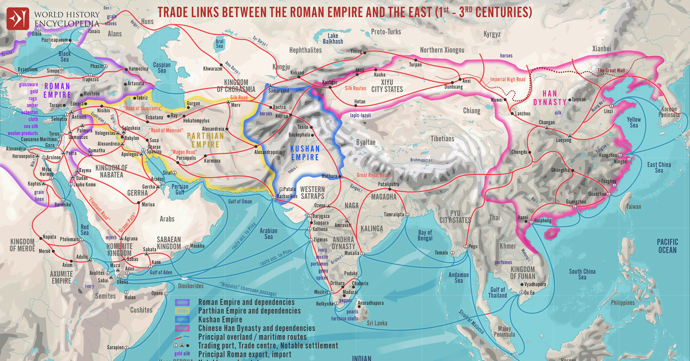 Map of the Trade Links between Rome & the East - World History Encyclopedia