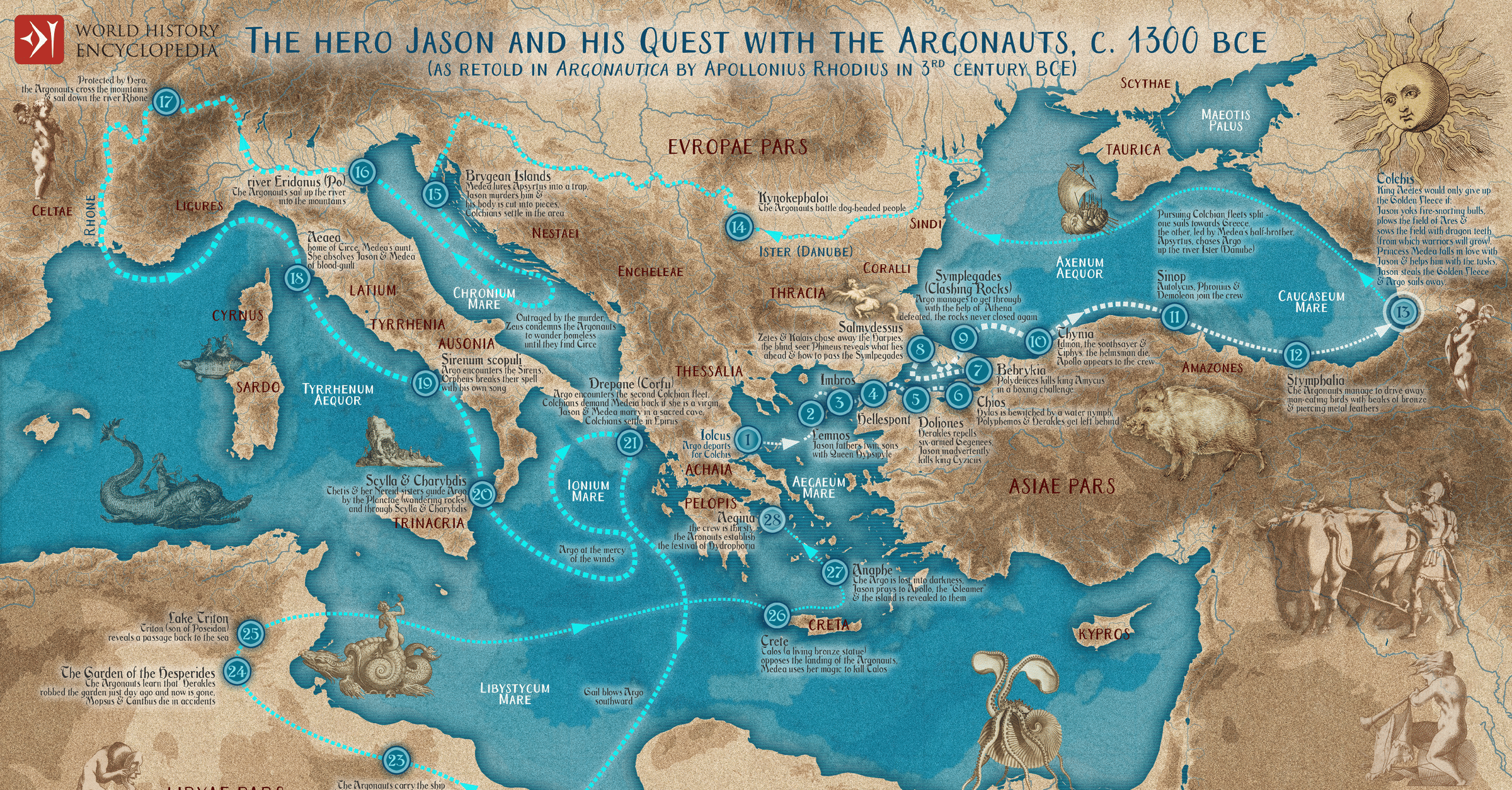 Map of the Quest of Jason and the Argonauts - World History Encyclopedia