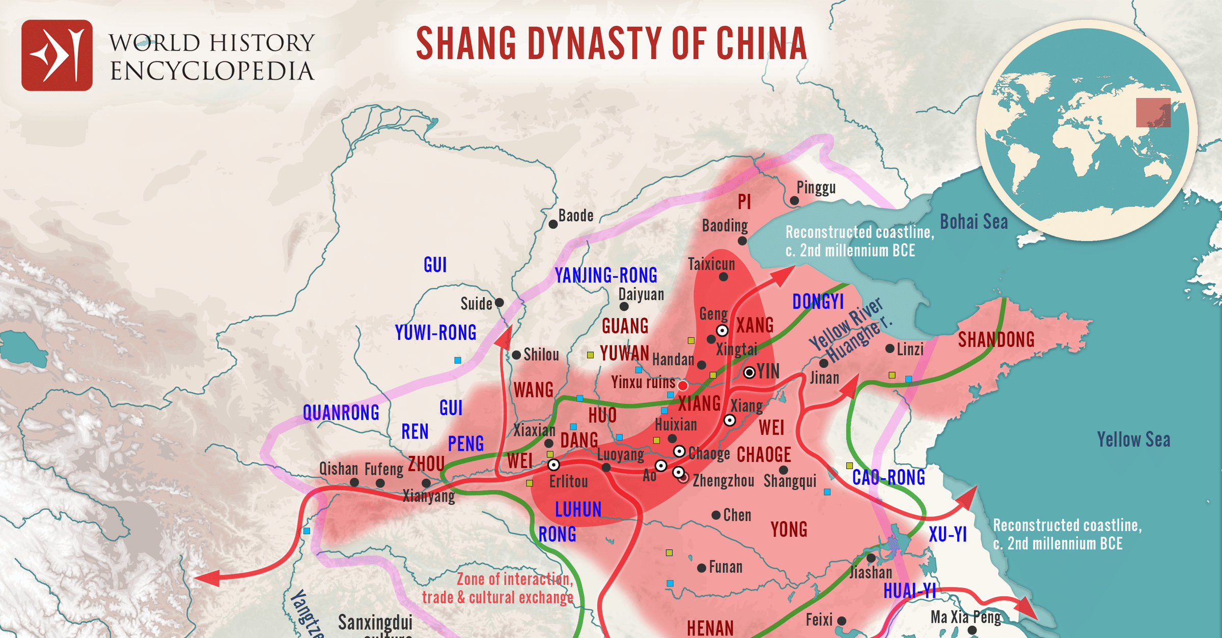 Map of the Shang Dynasty of China, c. 1100 BCE: Bronze, Kingship, and ...