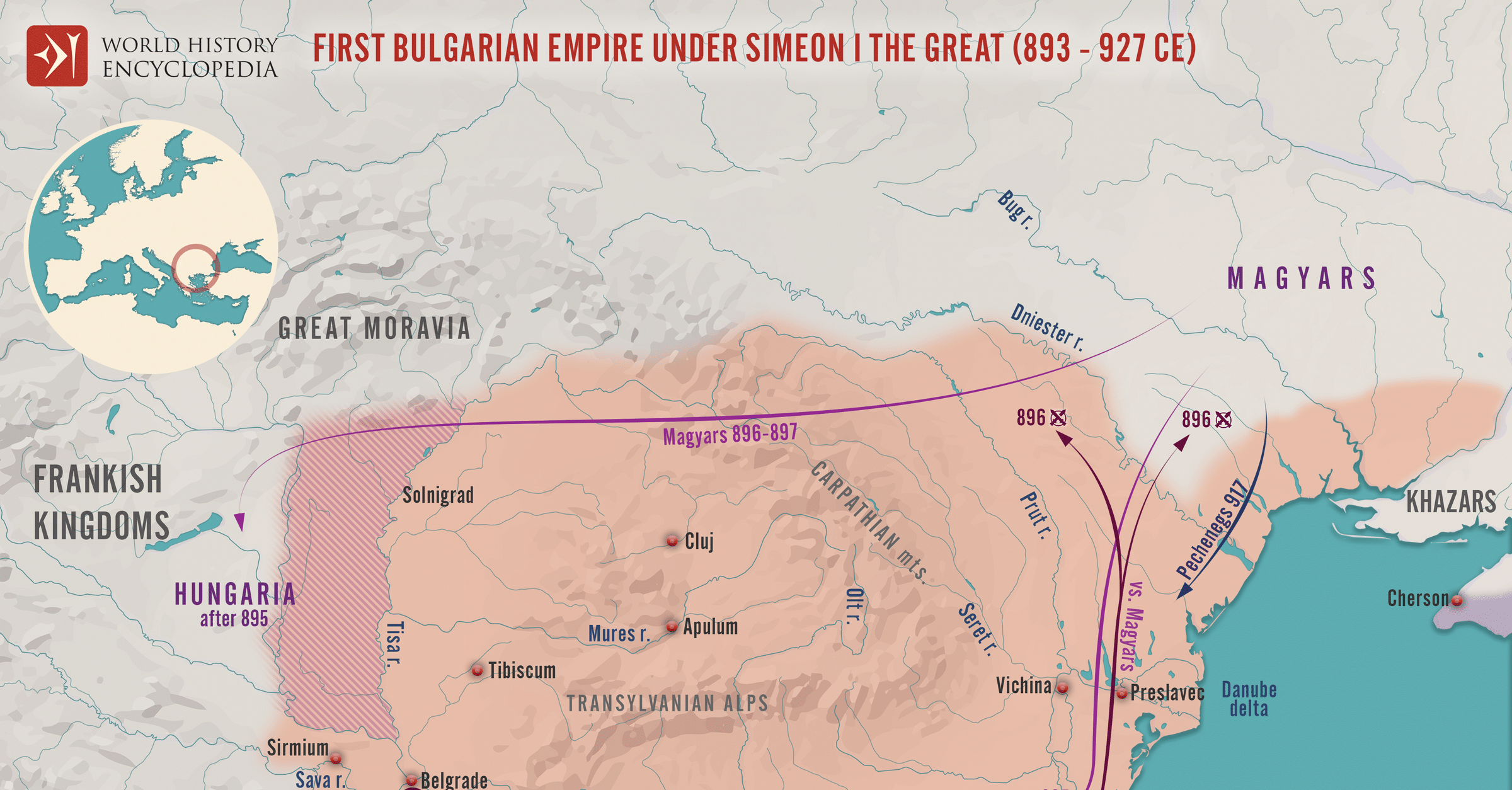 Map of the First Bulgarian Empire under Simeon the Great - World ...