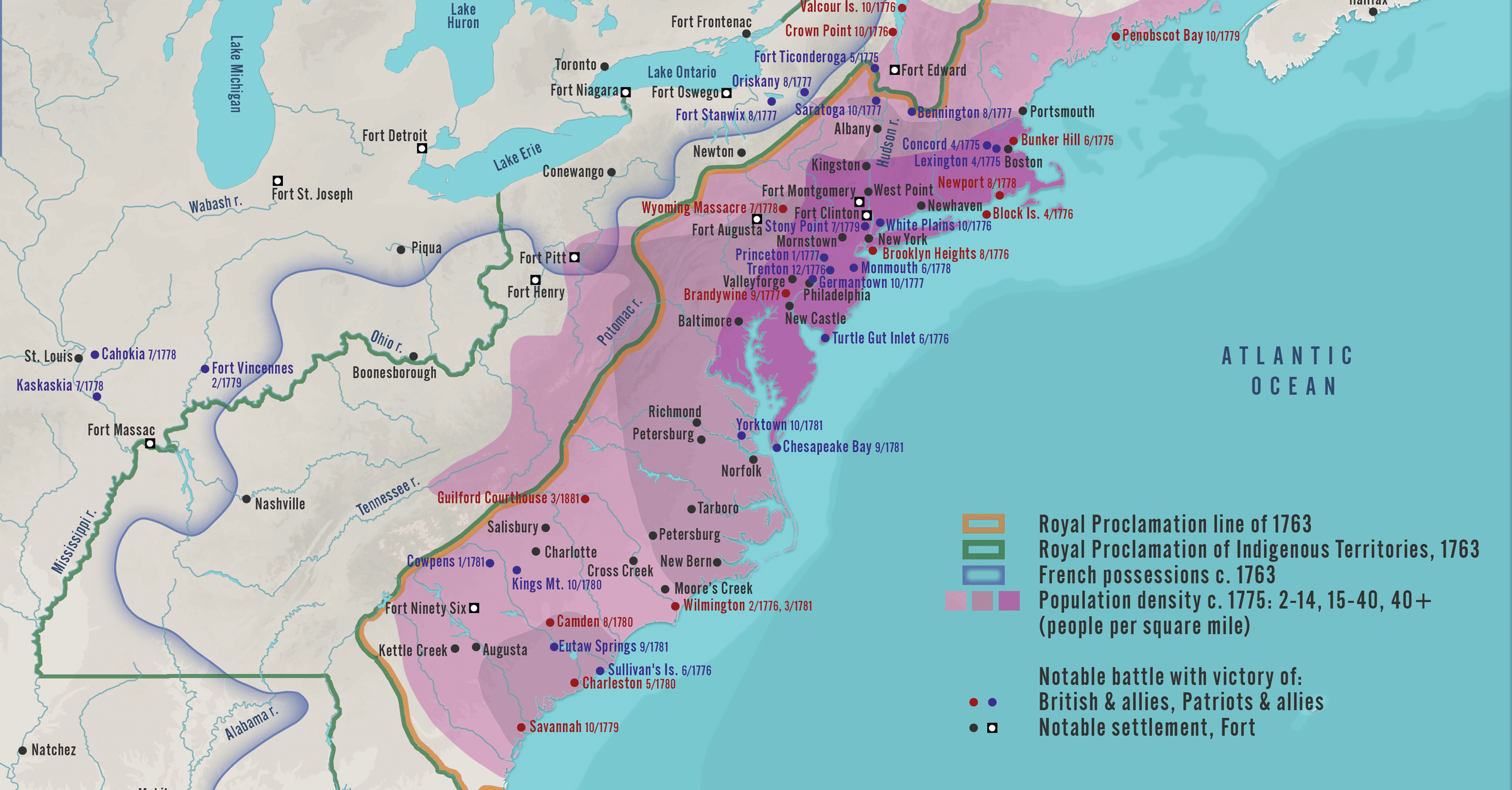 Map of the American War of Independence, 1775 - 1783 - World History ...