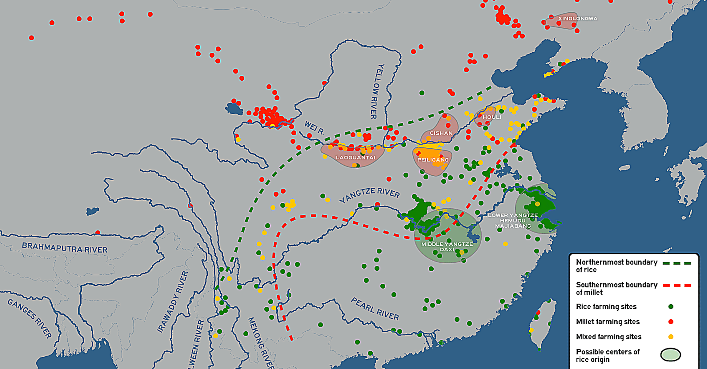 Possible Agricultural Centers in Prehistoric China - World History ...