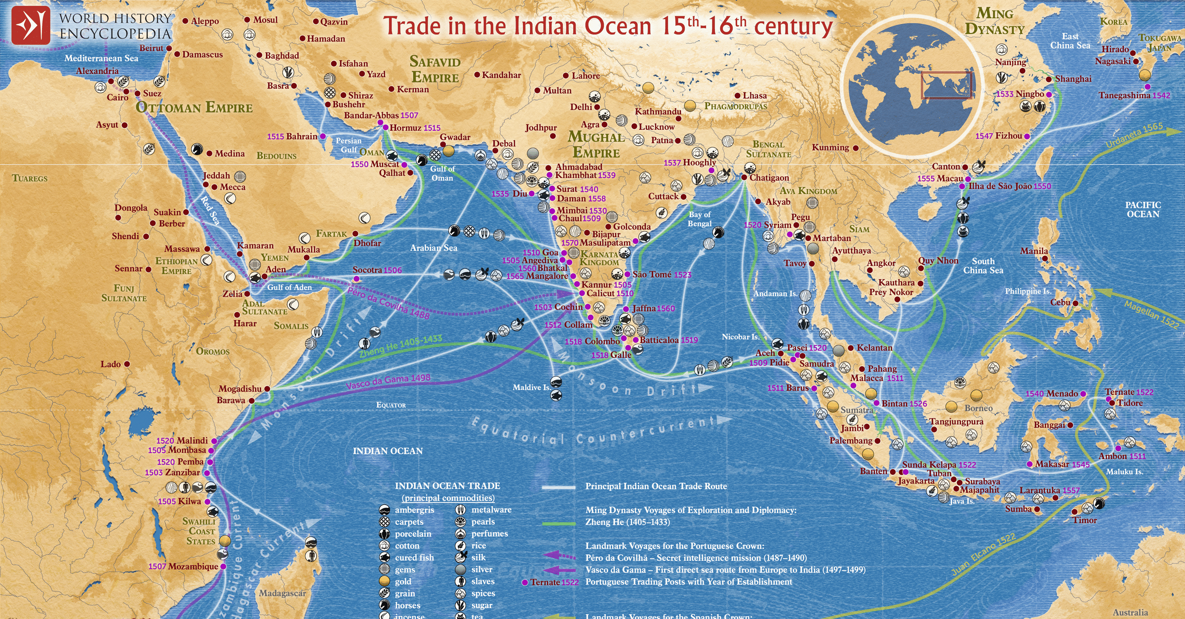 Map of the Trade in the Indian Ocean 15th-16th century - World History ...