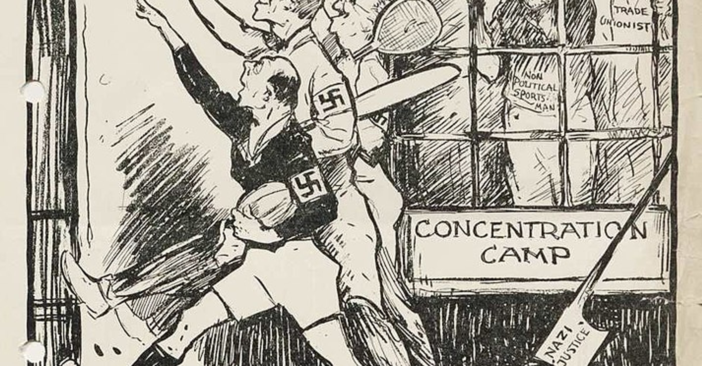 Cartoon Depicting Nazi Sportsmen Destroying the Olympic Spirit (1935 ...