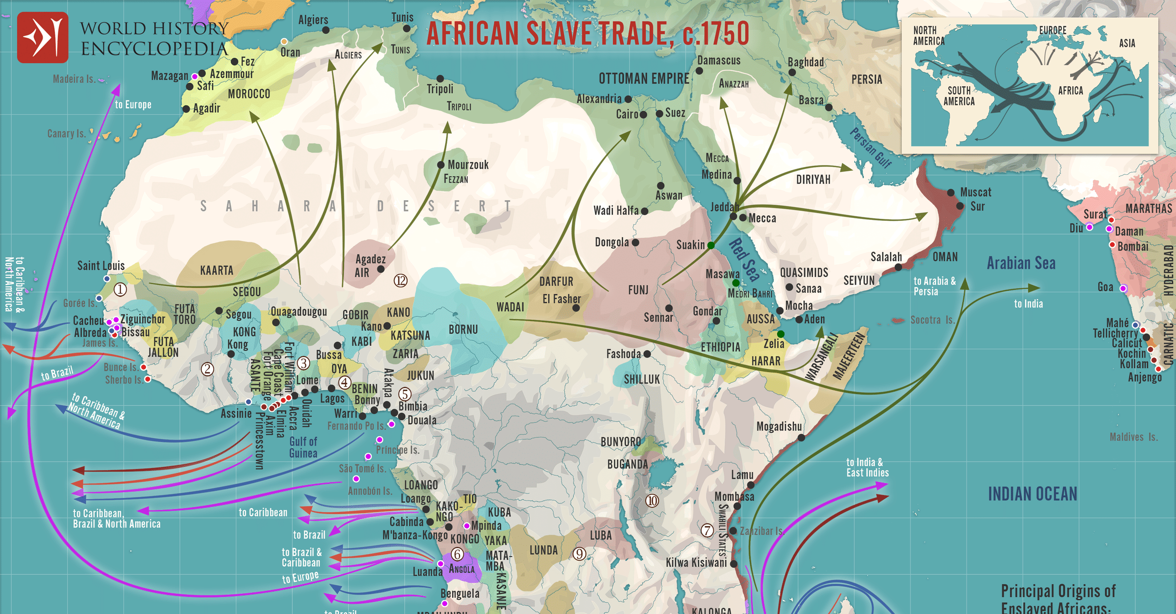 Map of the African Slave Trade, c. 1750 - World History Encyclopedia