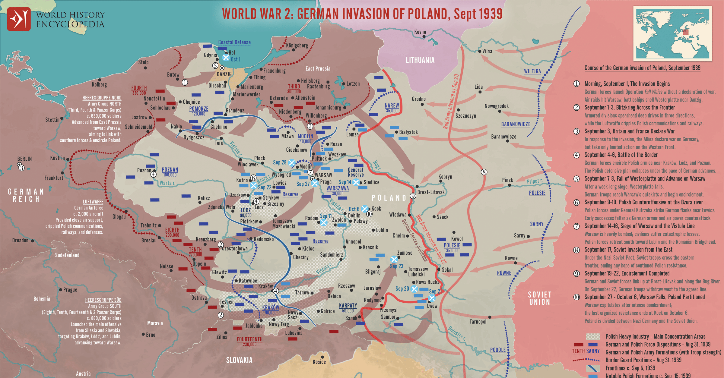 Map of the German Invasion of Poland in 1939 - World History Encyclopedia
