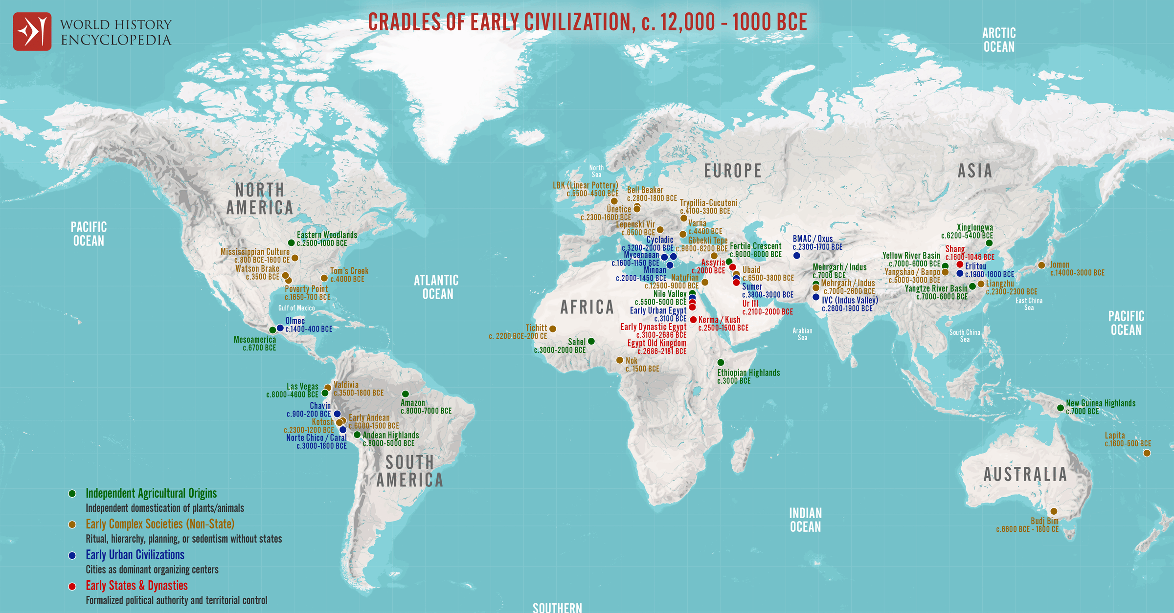 Map of the Cradles of Early Civilization: Global Pathways to ...