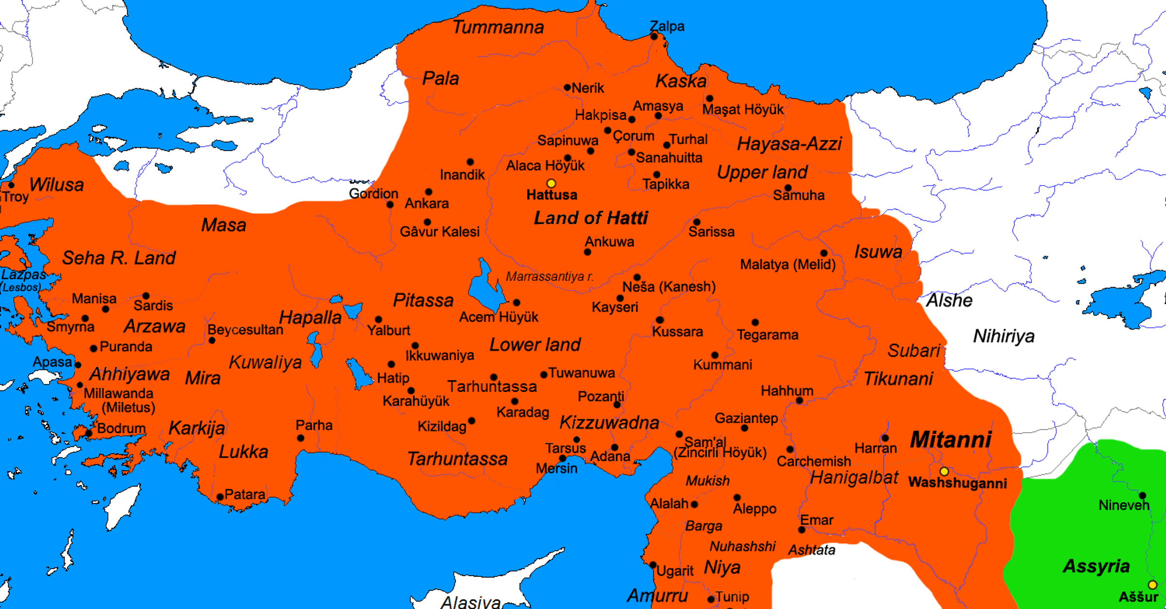 Map of the Hittite Empire (c. 1300 BC) - World History Encyclopedia