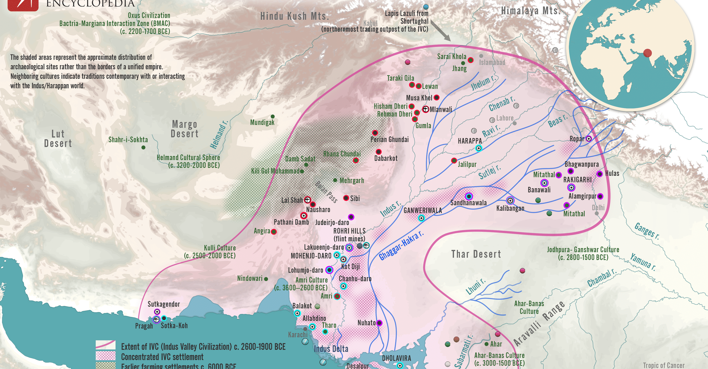 Map of the Indus Valley Civilization, c. 3300-1300 BCE: Cities, Trade ...