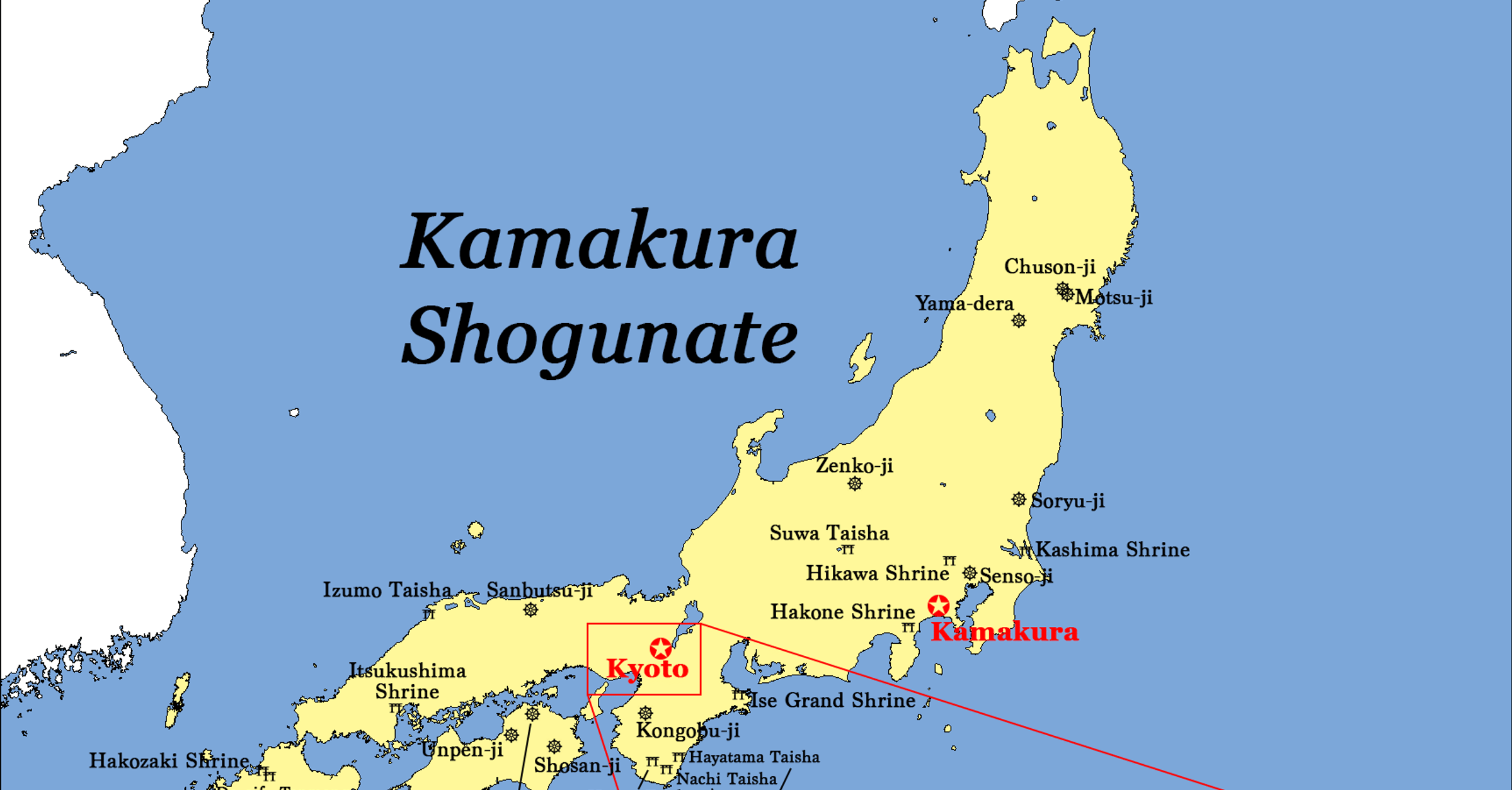 Major Temples and Shrines of Japan circa 1200 CE, Kamakura Shogunate ...