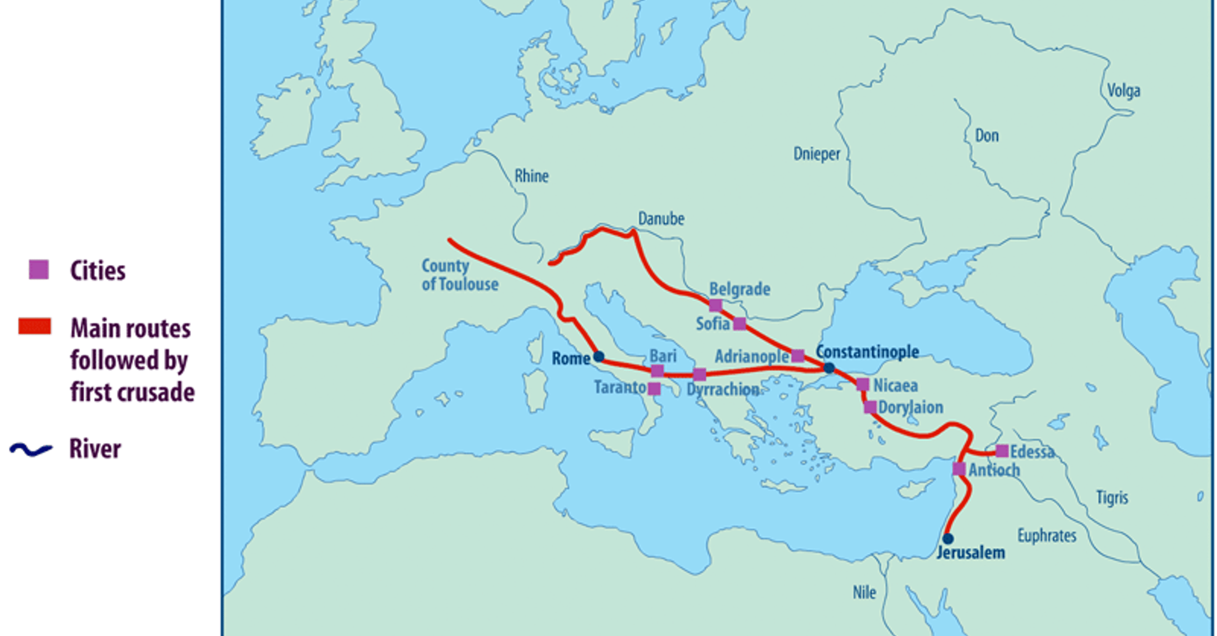 Map of the First Crusade Routes - World History Encyclopedia