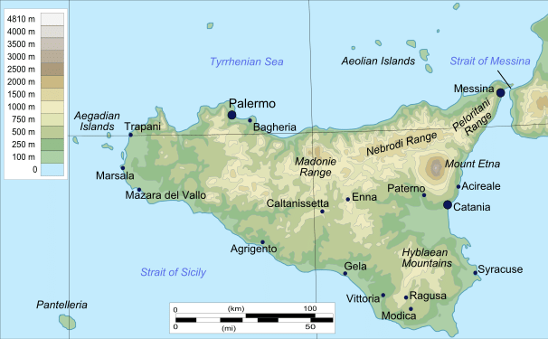 Map Of Sicily Topographic Map Worldofmapsnet Online